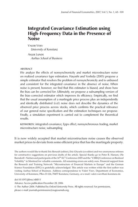 Pdf Integrated Covariance Estimation Using High Frequency Data In The Presence Of Noise