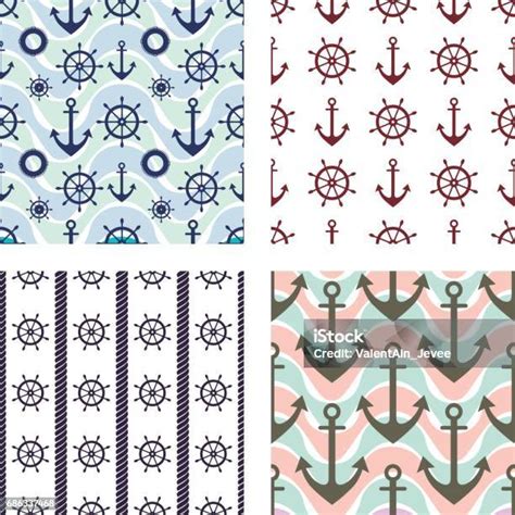 벡터 완벽 한 패턴의 집합입니다 스티어링 휠 생명 구명 앵커 로프 크리에이 티브 기하학적 배경 항해 주제입니다 그래픽 일러스트입니다 포장 장식 배경 인쇄 검은색에 대한 스톡