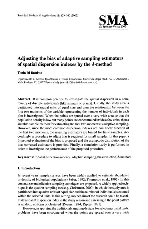 Pdf Adjusting The Bias Of Adaptive Sampling Estimators Of Spatial Dispersion Indexes By The δ