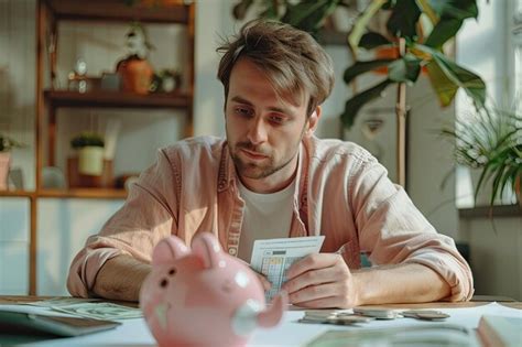Man Calculating Monthly Savings Premium Ai Generated Image