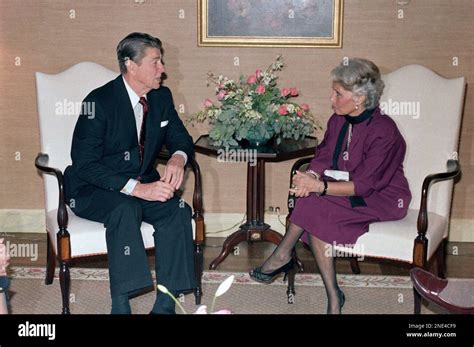 President Ronald Reagan Chats With Marilyn Klinghoffer Widow Of The