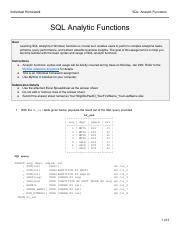 Master Sql Analytic Functions Syntax Usage And Examples Course Hero