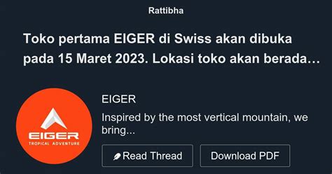 Toko Pertama Eiger Di Swiss Akan Dibuka Pada 15 Maret 2023 Lokasi Toko