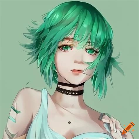 Anime Girl With Green Hair And Edgy Style On Craiyon