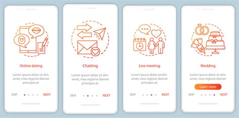 Online Dating Onboarding Mobile App Screen Vector Template Chatting Live Meeting Wedding