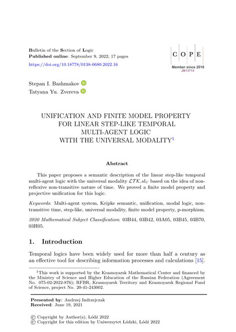 Pdf Unification And Finite Model Property For Linear Step Like Temporal Multi Agent Logic With