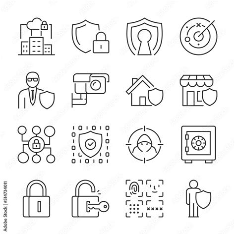 Security And Protection System Icons Set Digital Safety And Control Linear Icon Collection