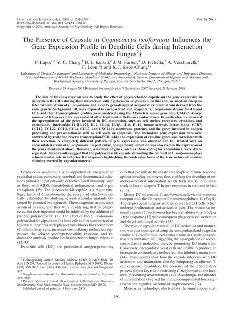 Pdf The Presence Of Capsule In Cryptococcus Neoformans Influences The Gene Expression Profile