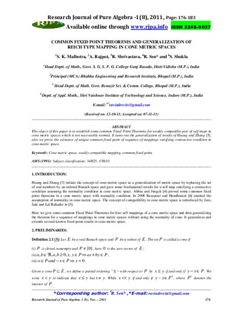 Pdf Common Fixed Point Theorems And Generalization Of Reich Type