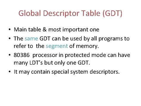 Unit 2 Descriptor Table Register Descriptor Tables The