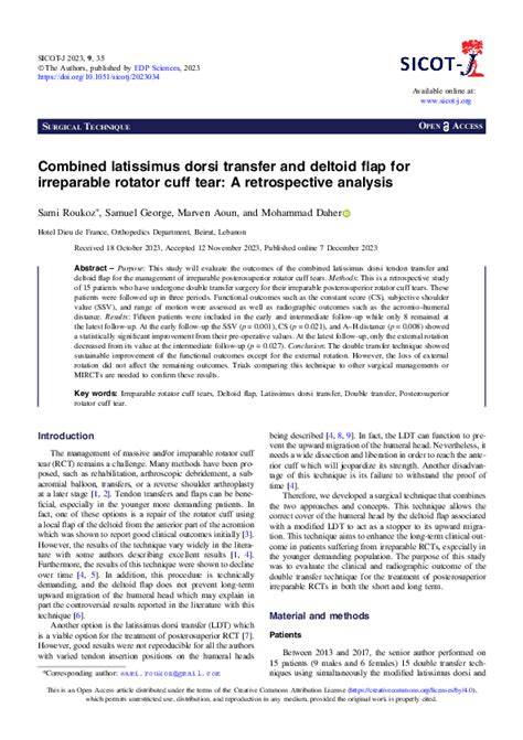 Pdf Combined Latissimus Dorsi Transfer And Deltoid Flap For Irreparable Rotator Cuff Tear A