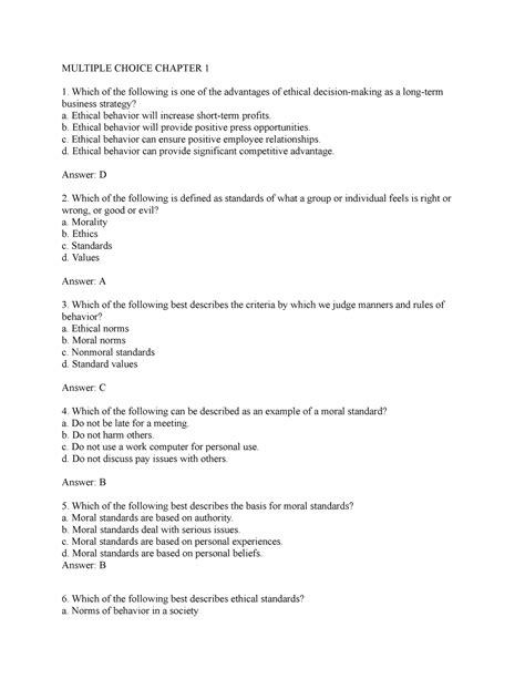 Multiple Choice Chapter 1 Multiple Choice Chapter 1 Which Of The