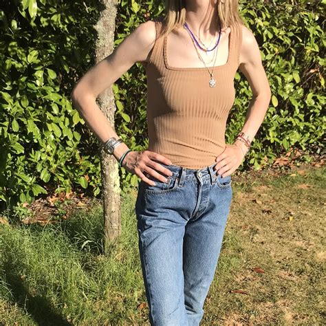 Really Cute Stripped Light Brown Beige Bodysuit Depop