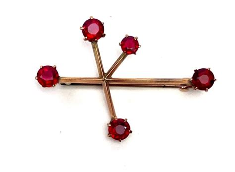 Australian 9ct Yellow Gold Imitation Ruby Southern Cross Brooch Brooches Jewellery