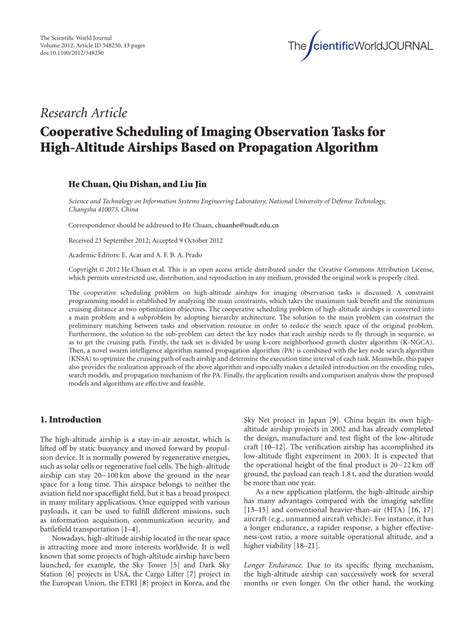 pdf cooperative scheduling of imaging observation tasks for high altitude airships based on