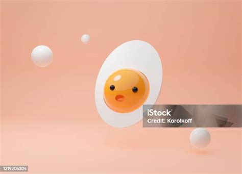 반 삶은 달걀 검은 눈을 가진 만화 머리의 형태로 만든 노른자 파스텔 배경에 사실적인 3d 렌더링 3차원 형태에 대한 스톡 사진 및 기타 이미지 Istock