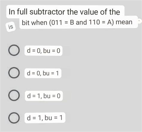 Solved In Full Subtractor The Value Of The Bit When 011 B Chegg Com