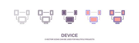 컴퓨터 모니터 태블릿 또는 스마트폰을 포함한 연결된 장치의 네트워크를 나타내는 검은색 선 벡터 아이콘입니다 장치 연결의 개념을 나타내는 데 이상적이며 가젯 장치를 간략하게