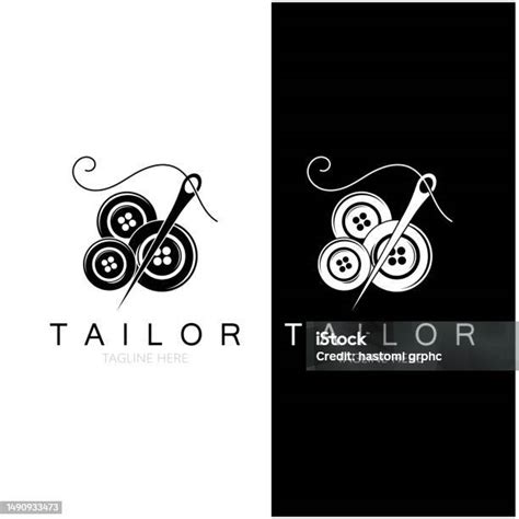 재단사 로고 아이콘 일러스트레이션 템플릿 옷 실 및 재봉틀 버튼의 조합 의류 제품 디자인 대류 회사 벡터 형태의 패션 가위에