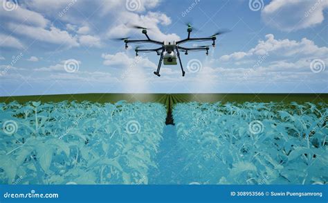 Agriculture Drone Using Lidar Scanning To Spray Fertilizer On Th Stock Illustration