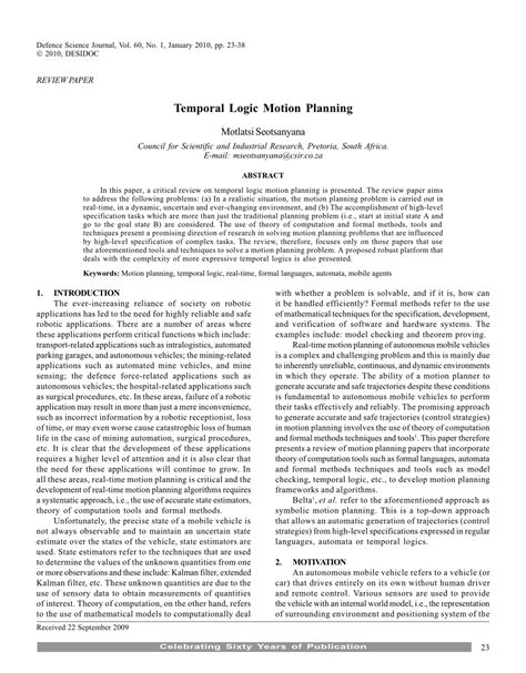 Pdf Temporal Logic Motion Planning
