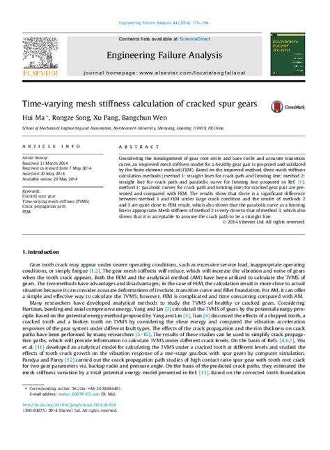 Pdf Time Varying Mesh Stiffness Calculation Of Cracked Spur Gears
