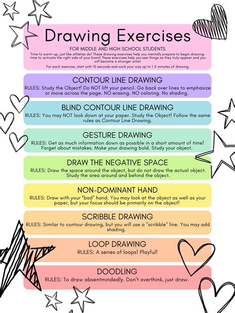Visual Arts Drawing Exercises Poster In Colorful Illustrative Style Templates By Canva In 2024
