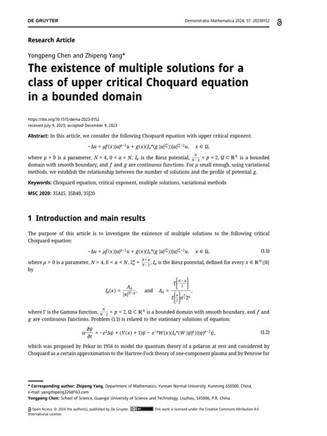 PDF The Existence Of Multiple Solutions For A Class Of Upper Critical
