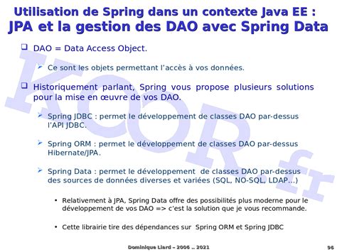 Le Framework Spring Utilisation De Spring Dans Un Contexte Java Ee Jpa Et La Gestion Des Dao