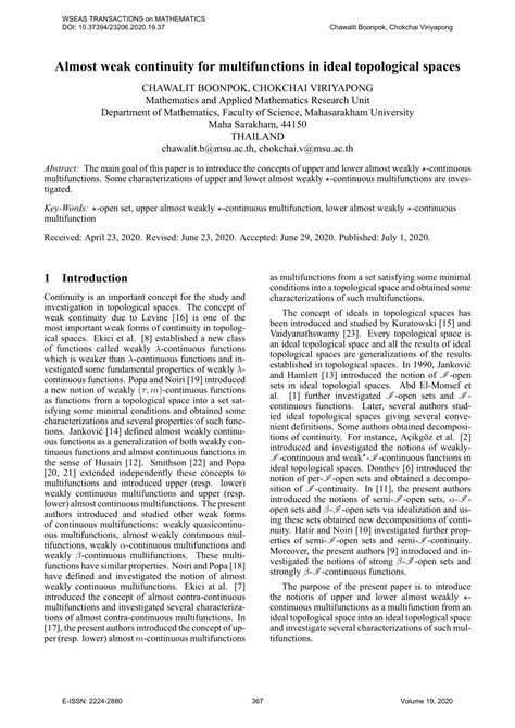 Pdf Almost Weak Continuity For Multifunctions In Ideal Topological Spaces
