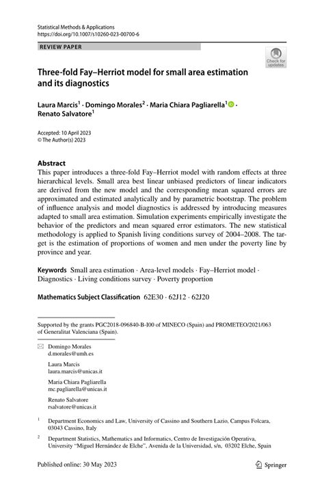 Pdf Three Fold Fayherriot Model For Small Area Estimation And Its Diagnostics