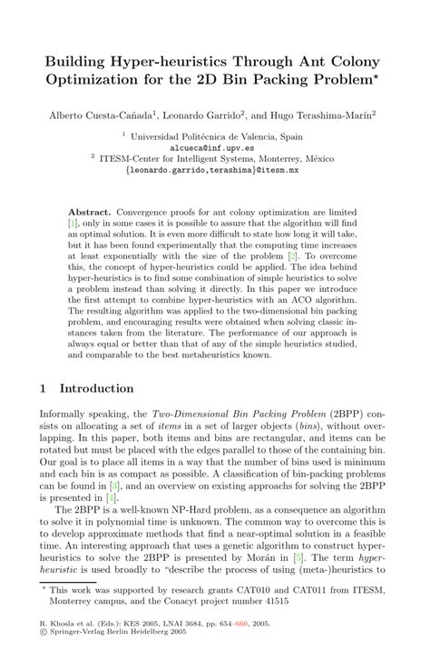 Pdf Building Hyper Heuristics Through Ant Colony Optimization For The 2d Bin Packing Problem