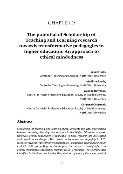 Pdf The Potential Of Scholarship Of Teaching And Learning Research Towards Transformative