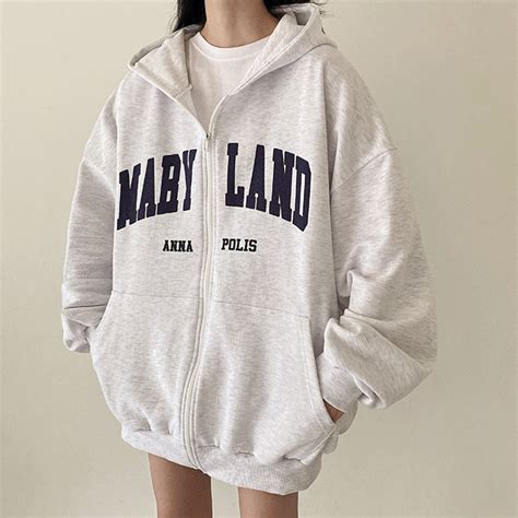 44 773단쭈리 오버핏 메리 레터링 벌룬 후드 집업 3color 에이블리