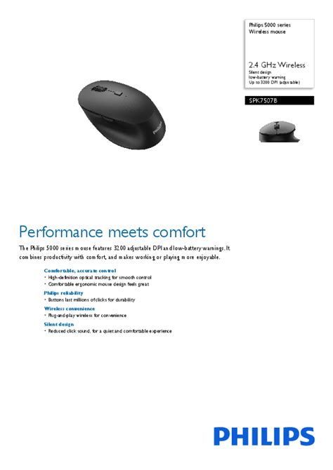 Philips Spk7507b 5000 Series Wireless Optical Mouse User Manual