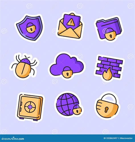 Security Symbols Flat Stickers Set Stock Illustration Illustration Of