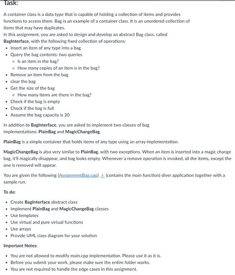 Solved Task A Container Class Is A Data Type That Is