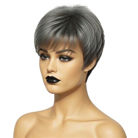 Trendy Limited Style Salt And Pepper Pixie Cut 100 Human Hair Wig