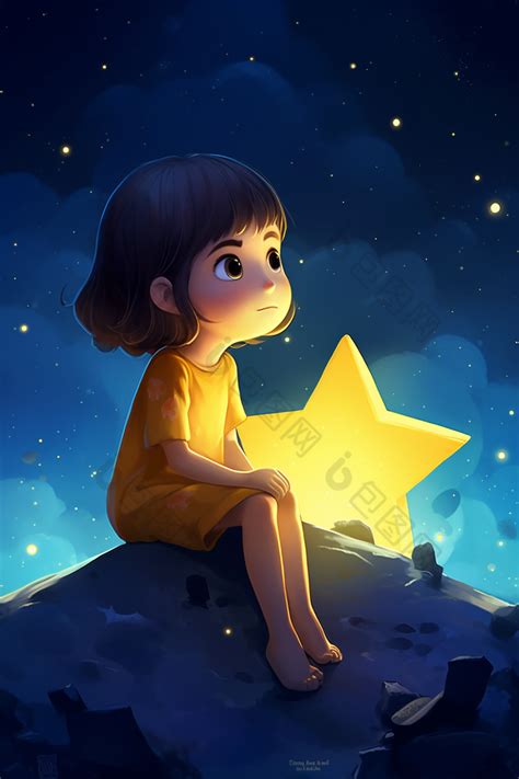星空女孩星星一个巨大的插画图片 包图网
