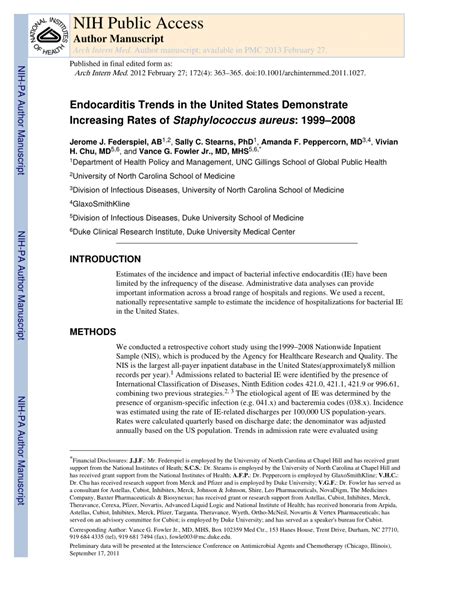 Pdf Increasing Us Rates Of Endocarditis With Staphylococcus Aureus