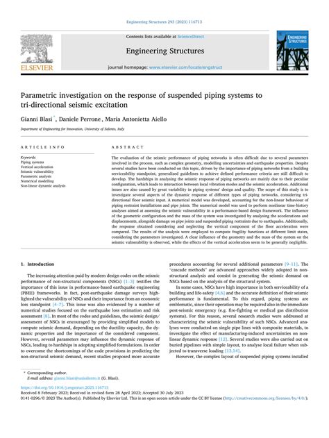 Pdf Parametric Investigation On The Response Of Suspended Piping
