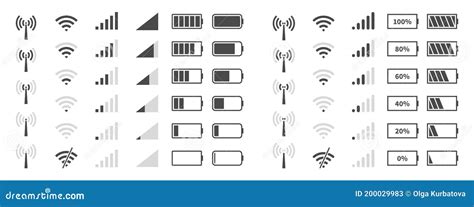Mobile Status Bar Icon Gsm Battery Levels Wifi Connection 5g Colored Vector User Interface