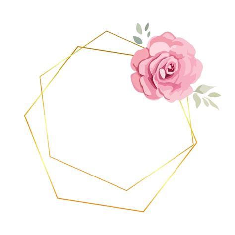 Premium Vector Gold Polygon Frame With Watercolor Pink Rose Vector Golden Wreath Template
