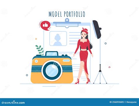 Model Portfolio Template Hand Drawn Cartoon Flat Illustration With Modeling Agency Manager And