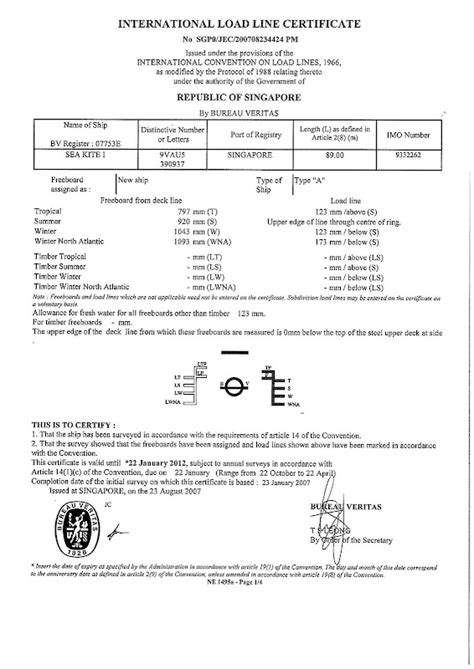 Sea Kite I Load Line Certificate