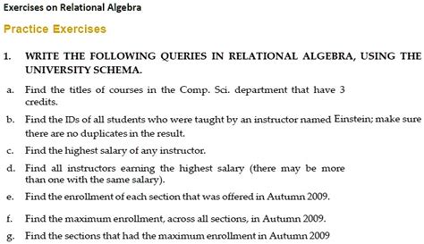 SOLVED Exercises On Relational Algebra Practice Exercises 1 WRITE THE FOLLOWING QUERIES IN
