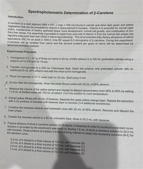 Solved Spectrophotometric Determination Of B Carotene