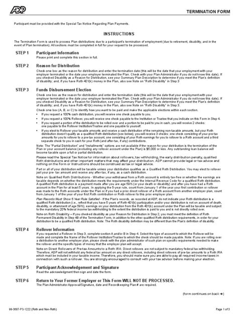 Adp 401k Termination Rollover Form Pdf Individual Retirement Account 401 K