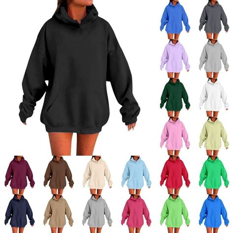 Hpapadks Hoodies For Women Plus Size Solid Drop Shoulder Long Sleeve