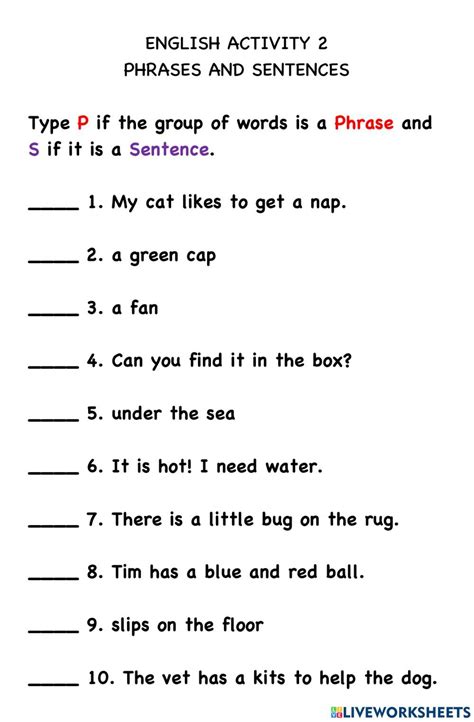 Sentence And Phrase Worksheets For Grade 1